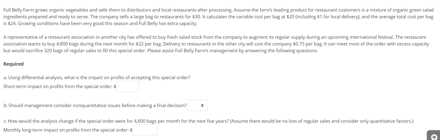 Solved Full Belly Farm grows organic vegetables and sells | Chegg.com