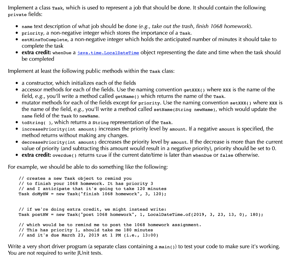Implement A Class Task Which Is Used To Represent A 7902