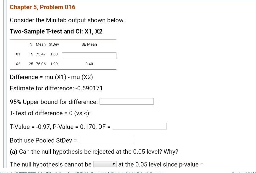 Solved Chapter 5, Problem 016 Consider the Minitab output | Chegg.com