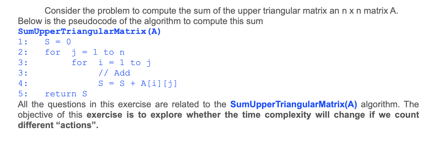 Consider the problem to compute the sum of the upper | Chegg.com