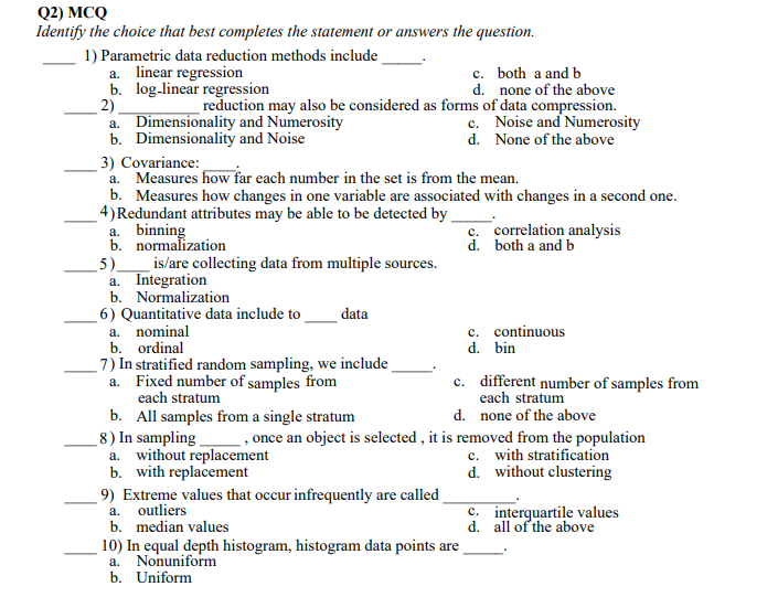 Solved Q2) MCQ Identify the choice that best completes the | Chegg.com