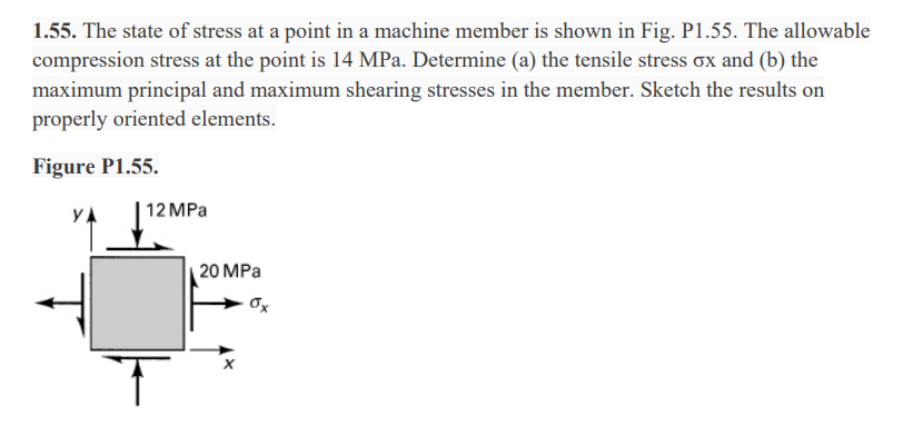 Solved 1.55. The state of stress at a point in a machine | Chegg.com