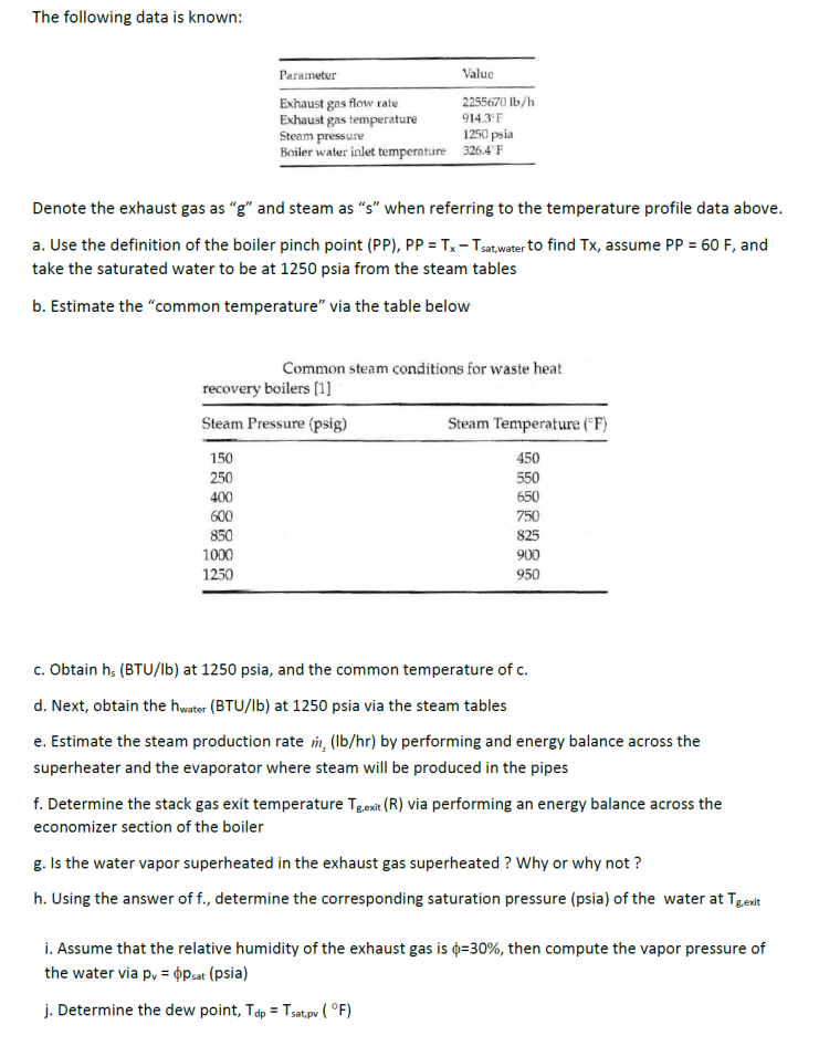 Solved The following data is ﻿known:Denote the exhaust gas | Chegg.com