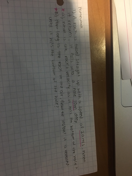 Solved A rock is tossed straight up with a speed of 20 m/s. | Chegg.com