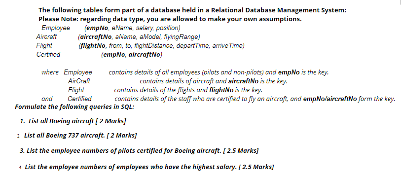Solved The following tables form part of a database held in | Chegg.com