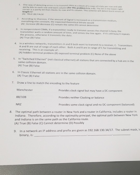 Solved One way of detecting errors is to transmit data as a | Chegg.com