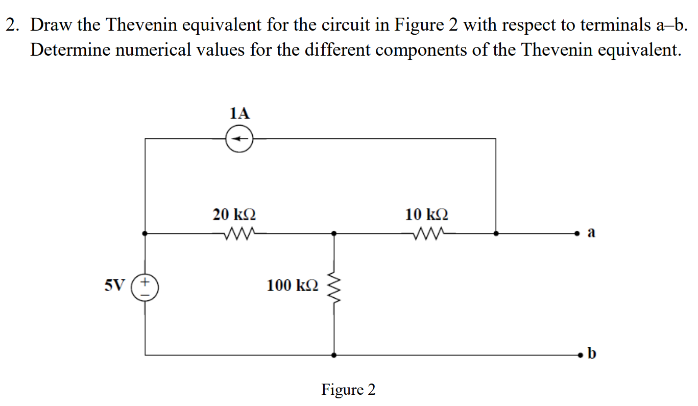 [Solved]: 2. Draw the Thevenin equivalent for the circuit