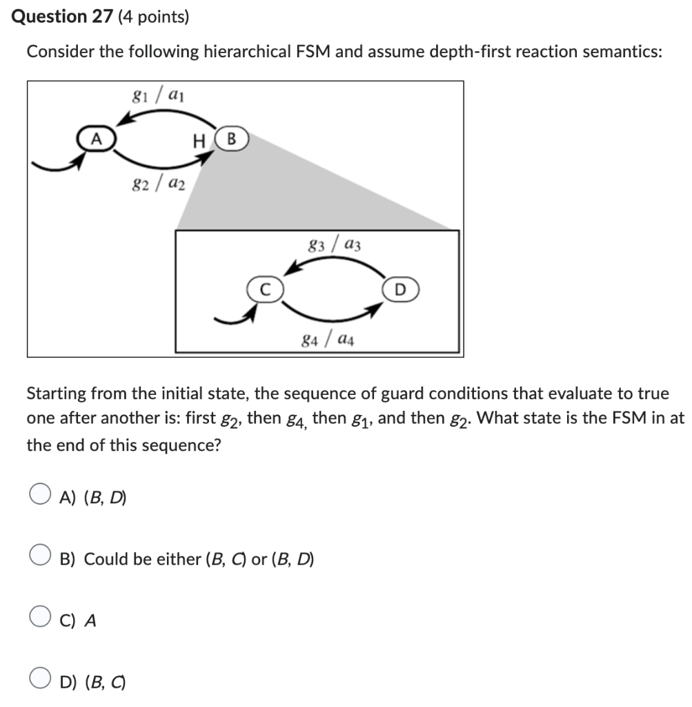 Solved Consider the following hierarchical FSM and assume | Chegg.com