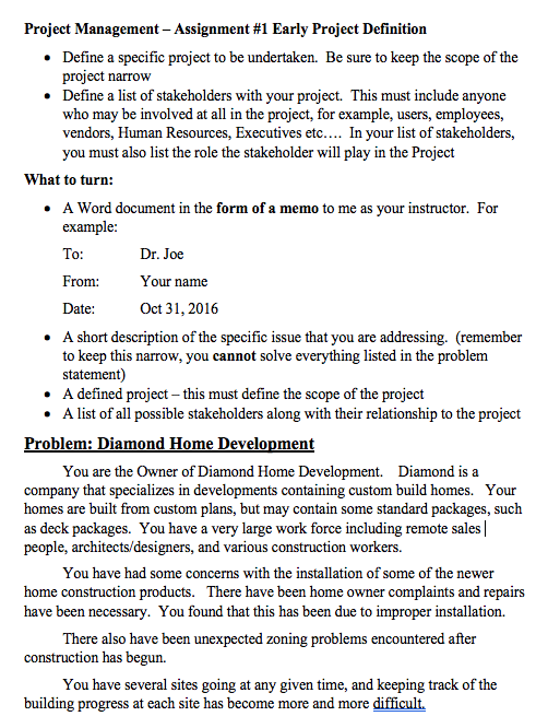 Solved Project Management-Assignment #1 Early Project | Chegg.com
