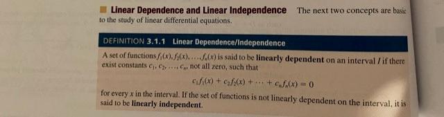 Solved Linear Dependence and Linear Independence The next | Chegg.com