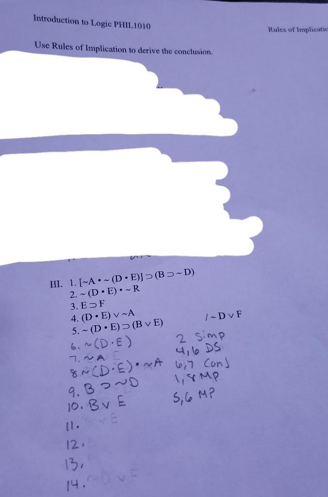 Solved Introduction to Logic PHIL1010 Rules of Implicatio | Chegg.com