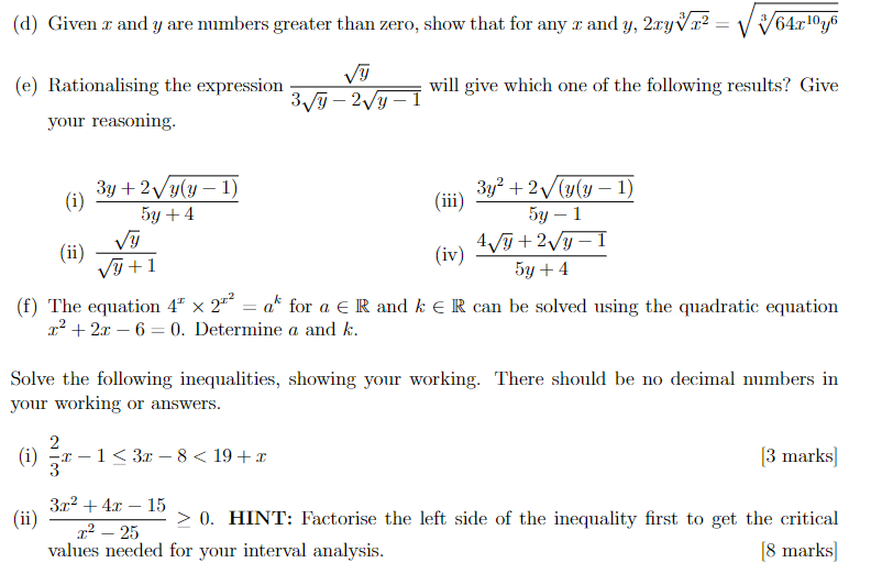 Solved (d) Given x and y are numbers greater than zero, show | Chegg.com