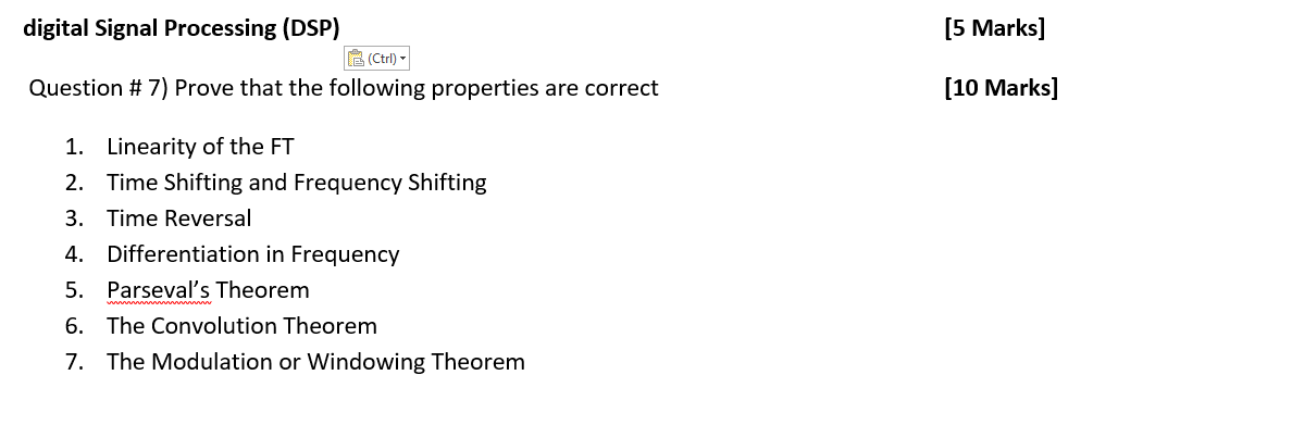 Solved (5 Marks] digital Signal Processing (DSP) (Ctrl) | Chegg.com