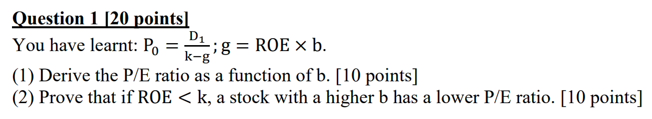 Solved Question 1 [20 points] You have learnt: | Chegg.com