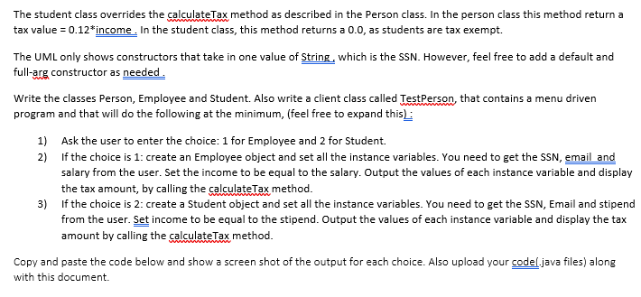 Solved Using the UML diagram shown below, create the super | Chegg.com