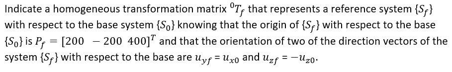 Solved Indicate a homogeneous transformation matrix 0Tf that | Chegg.com