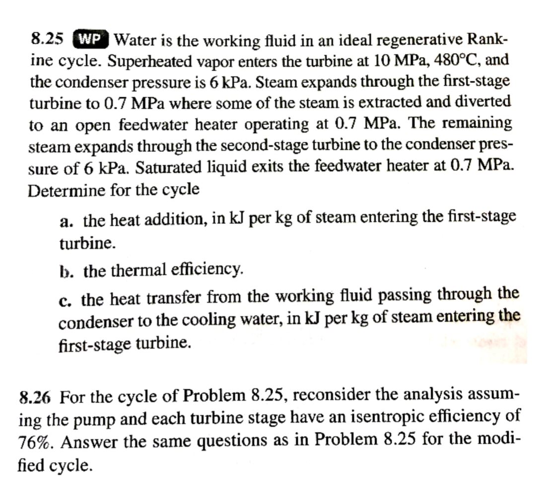 Solved 8.25 WP Water is the working fluid in an ideal | Chegg.com