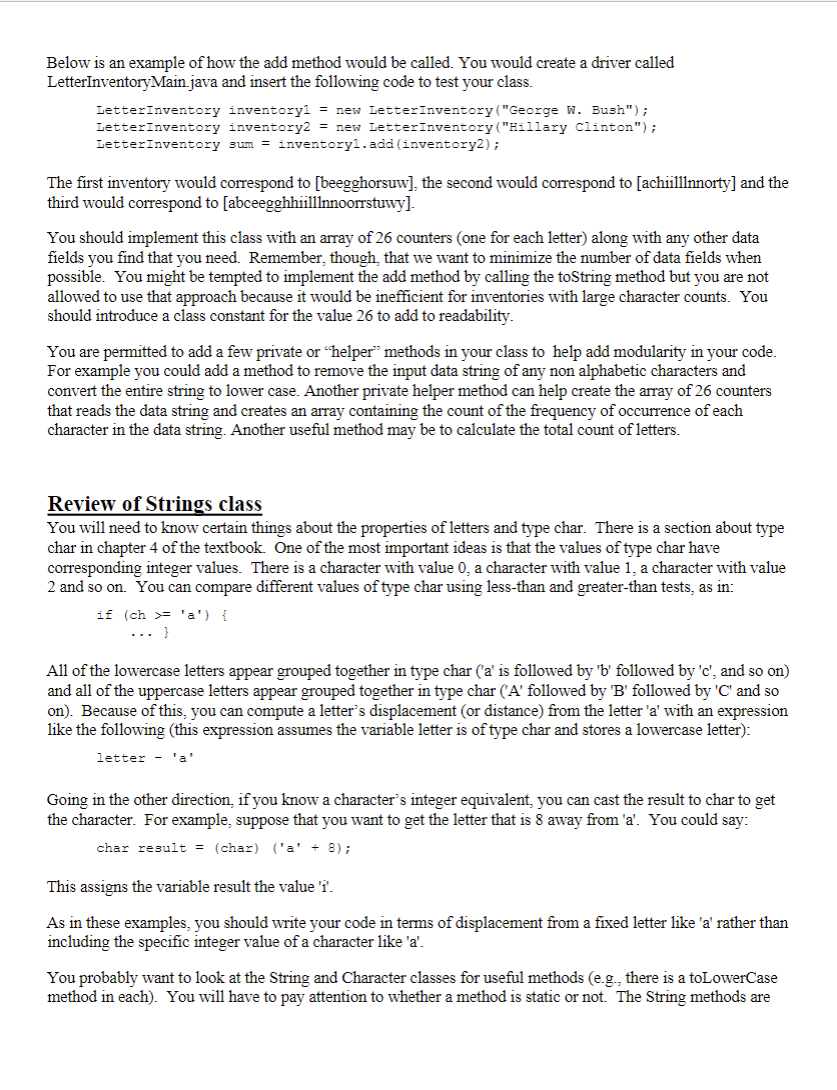 Solved You will be writing a class called LetterInventory in | Chegg.com