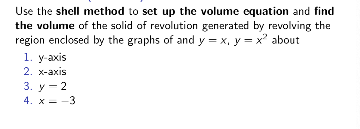 Solved Set up the volume equations and find the volumes of | Chegg.com