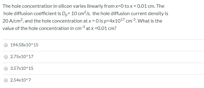 Solved The hole concentration in silicon varies linearly | Chegg.com
