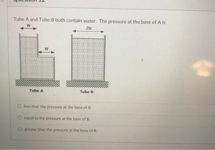 Solved Tube A and Tube B both contain water. The pressure at | Chegg.com