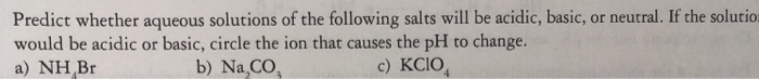 Solved Predict whether aqueous solutions of the following | Chegg.com