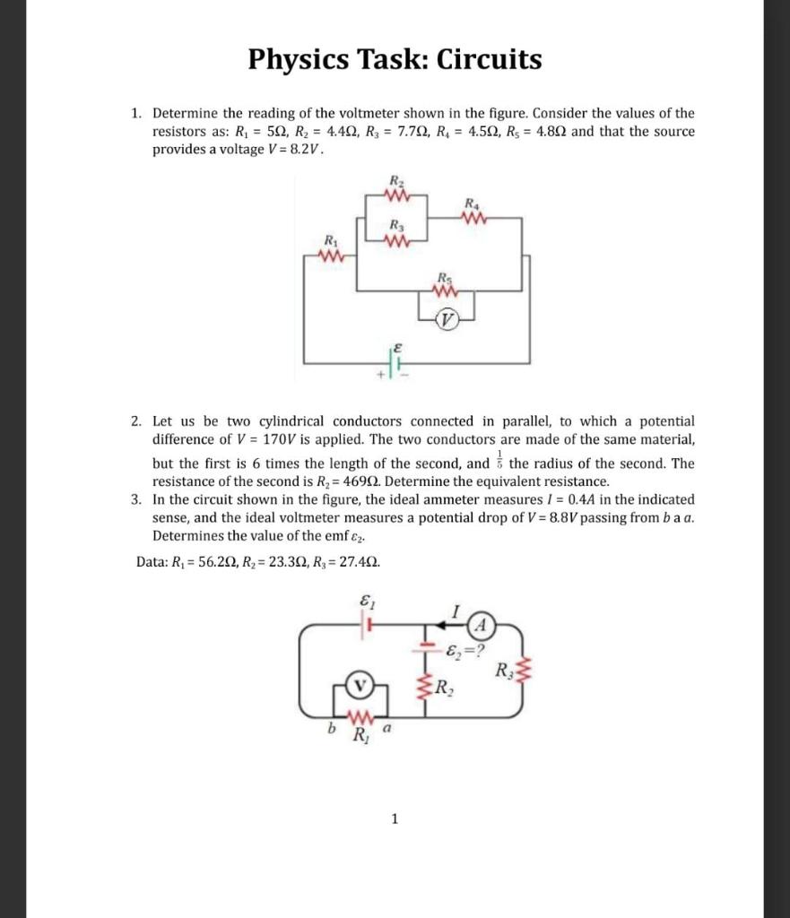 Solved Physics Task: Circuits 1. Determine the reading of | Chegg.com