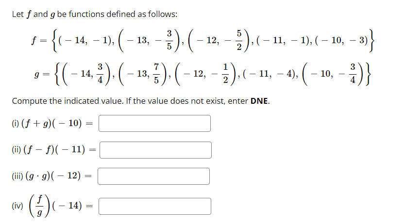 Solved Let f and gbe functions defined as follows: 13, 12, , | Chegg.com