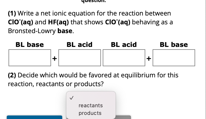 Solved Write a net ionic equation for the reaction between | Chegg.com
