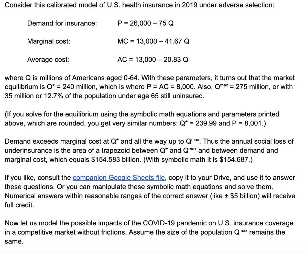 Solved Demand for insurance: P=26,000−75Q Marginal cost: | Chegg.com
