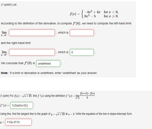 Solved (1 point) Let -4z2 +4z for z 0 f(z) =(8r2-5 for z > | Chegg.com