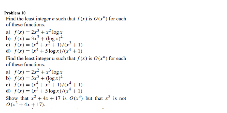 Solved Problem 10 Find the least integer n such that f (x) | Chegg.com