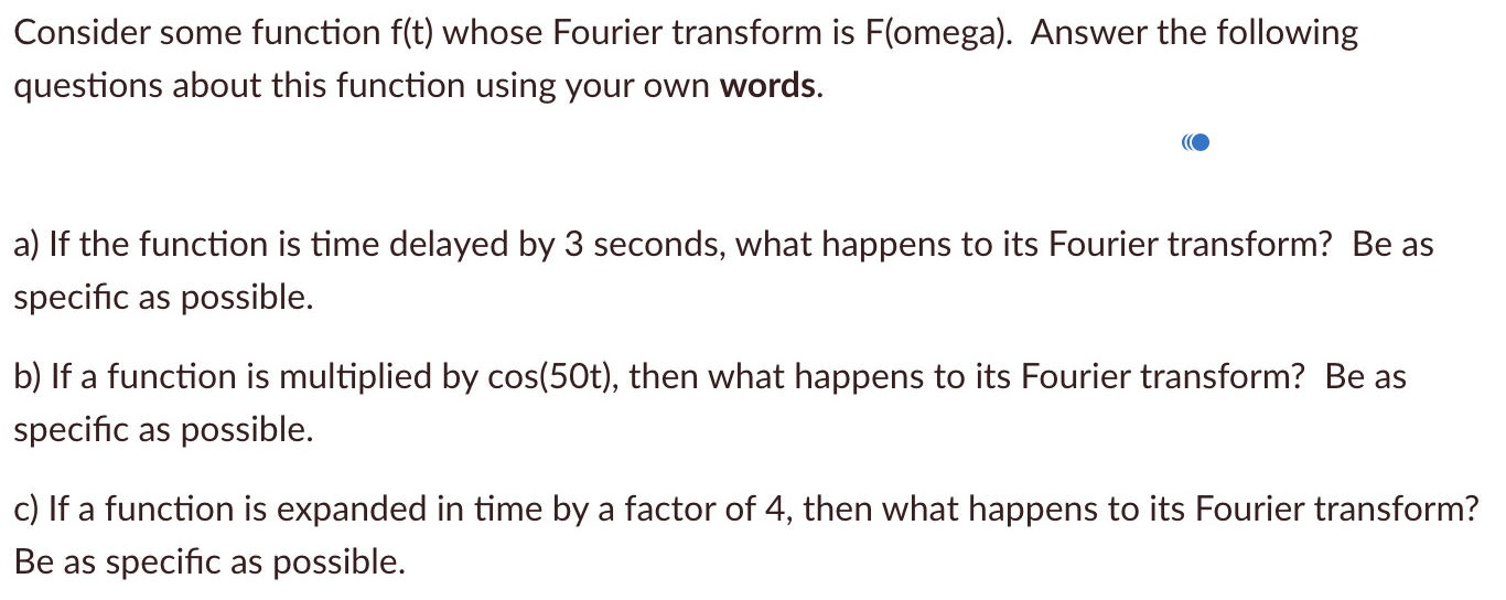 Solved Consider some function f(t) whose Fourier transform | Chegg.com