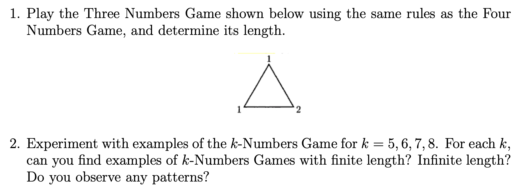 Solved 1. Play the Three Numbers Game shown below using the | Chegg.com
