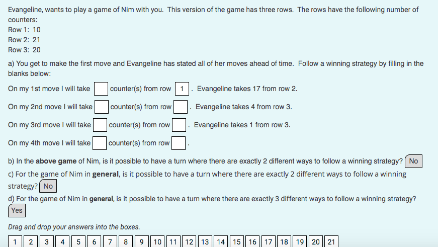 Solved Evangeline, wants to play a game of Nim with you. | Chegg.com