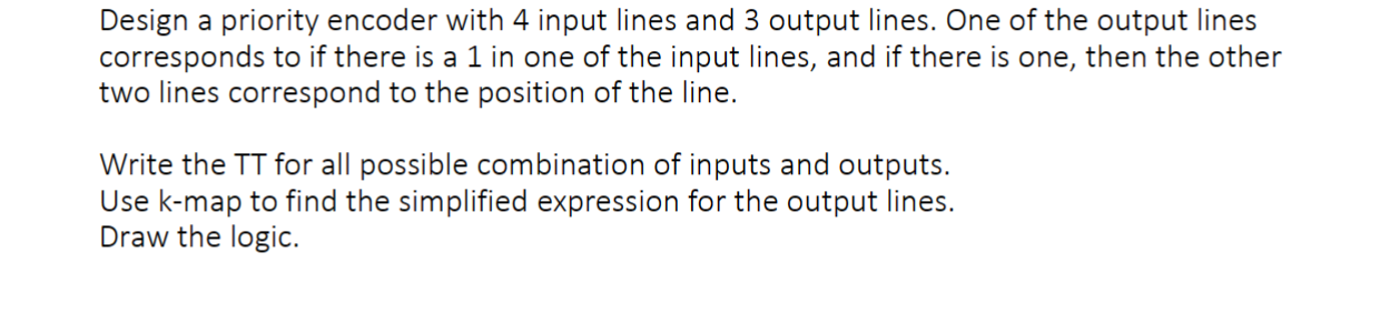 Solved Design a priority encoder with 4 input lines and 3 | Chegg.com