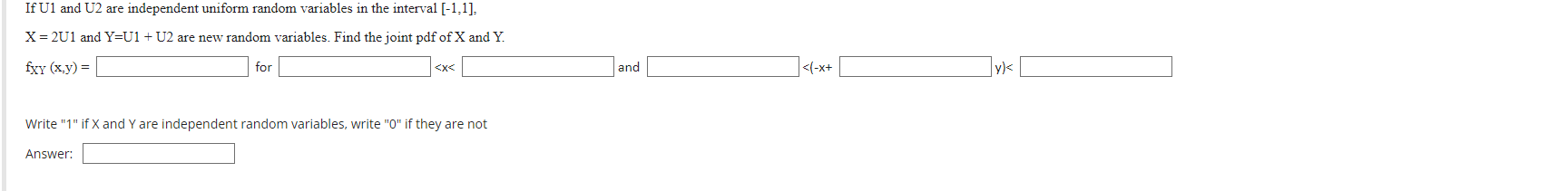 Solved If U1 and U2 are independent uniform random variables | Chegg.com