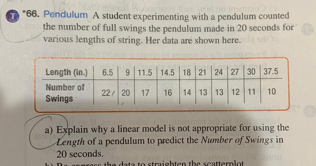 Solved u w p *66. Pendulum A student experimenting with a | Chegg.com