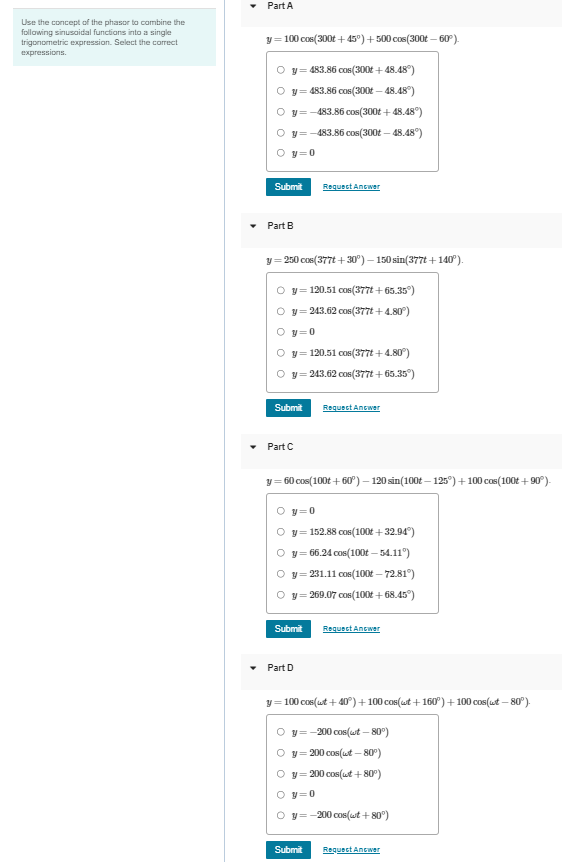 Solved Use the concept of the phasor to combine thefollowing | Chegg.com