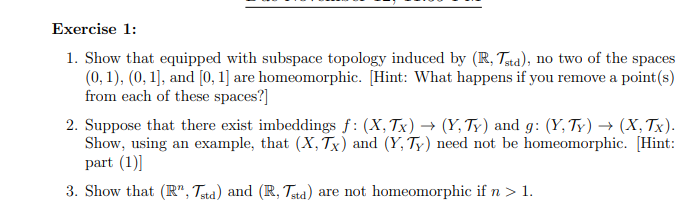 Solved Exercise 1: 1. Show that equipped with subspace | Chegg.com