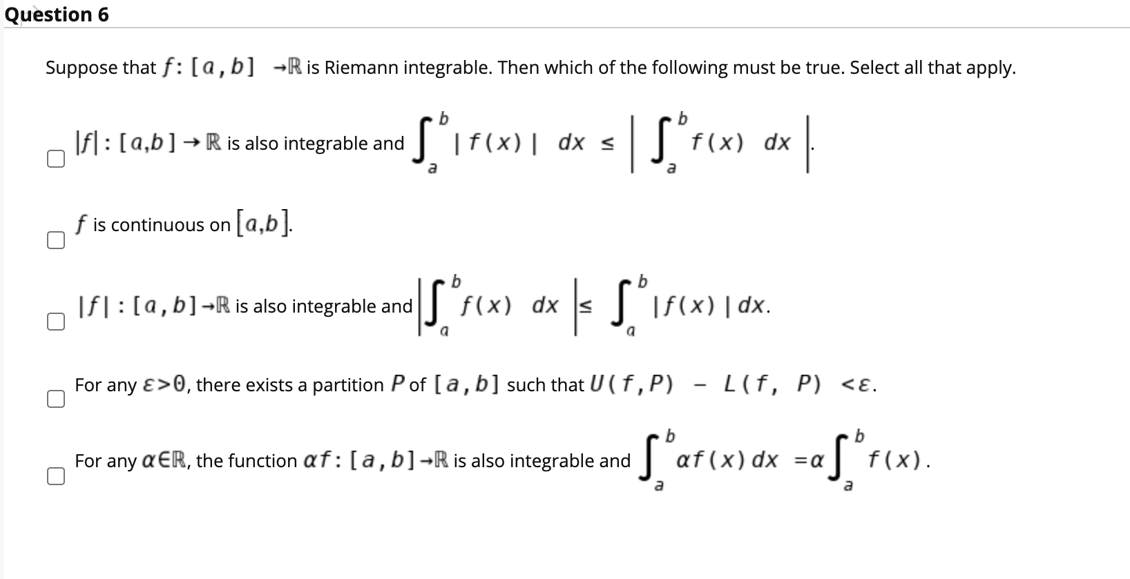 Solved Question 6 Suppose that f: [a,b] -R is Riemann | Chegg.com