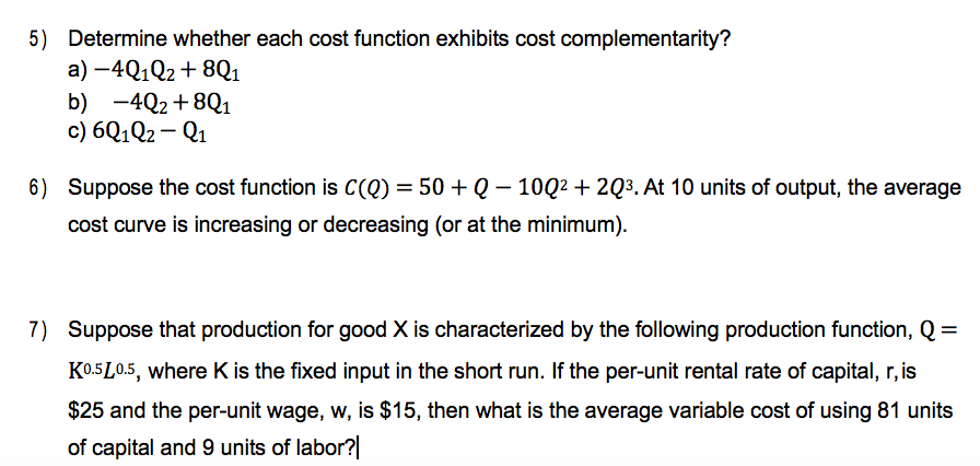 Solved 5) Determine whether each cost function exhibits cost | Chegg.com
