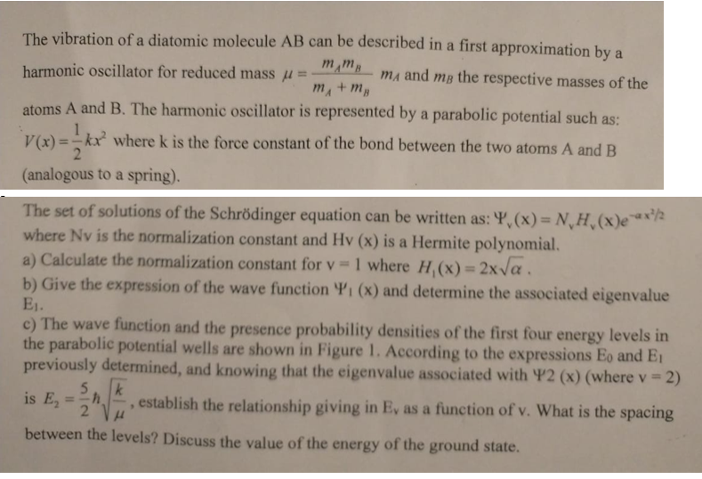 Solved The vibration of a diatomic molecule AB can be | Chegg.com