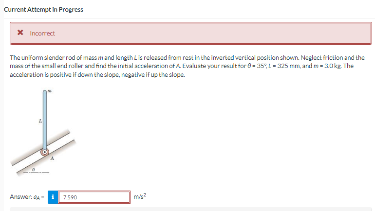 Solved Current Attempt in Progress The uniform slender rod | Chegg.com
