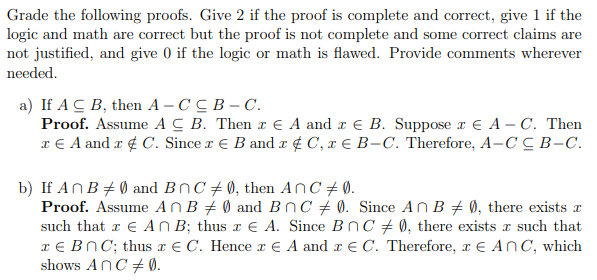 Solved Grade the following proofs. Give 2 if the proof is | Chegg.com