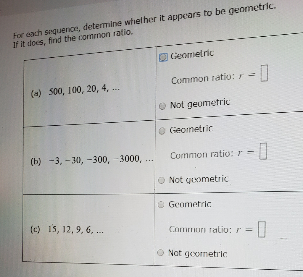 Solved For each sequence, determine whether it appears to be | Chegg.com