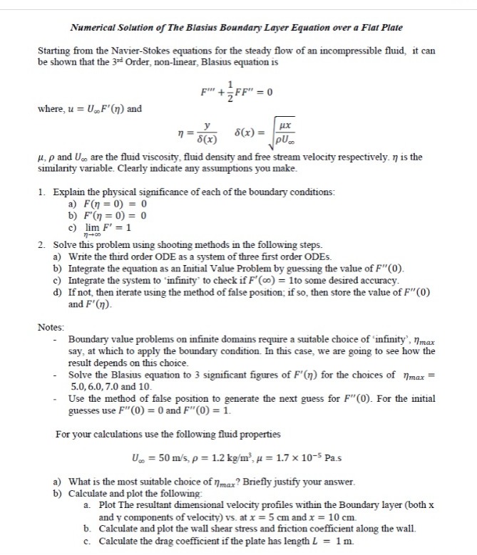 Solved Numerical Solution Of The Blasius Boundary Layer 
