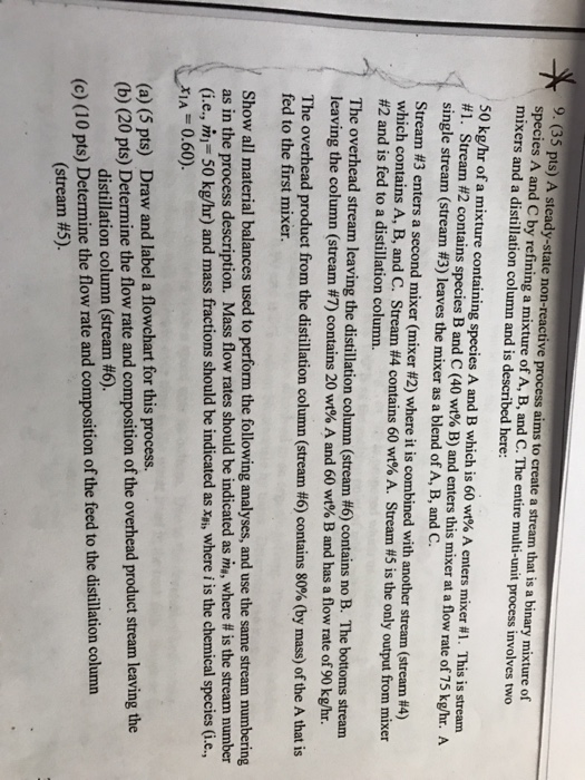 Solved A steady-state non-reactive process aims to create a | Chegg.com