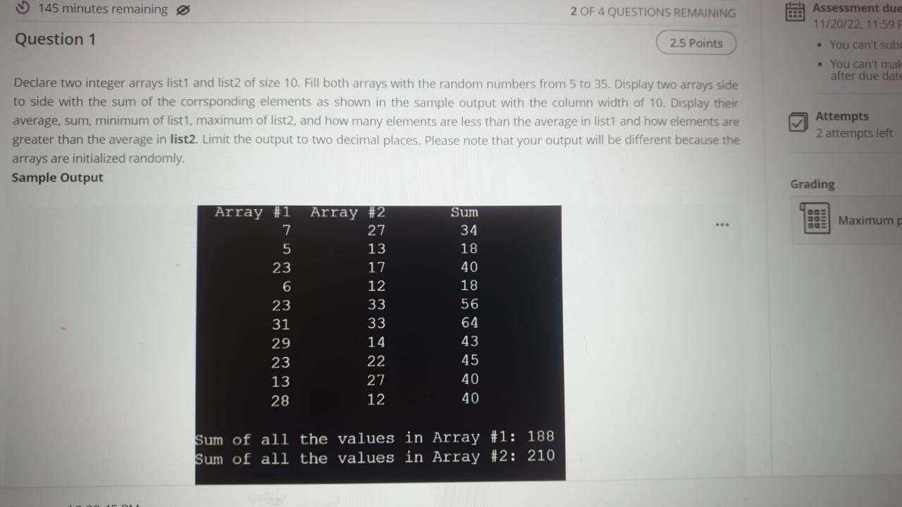 Solved 145 minutes remaining 2 OF 4 QUESTIONS REMAINING | Chegg.com