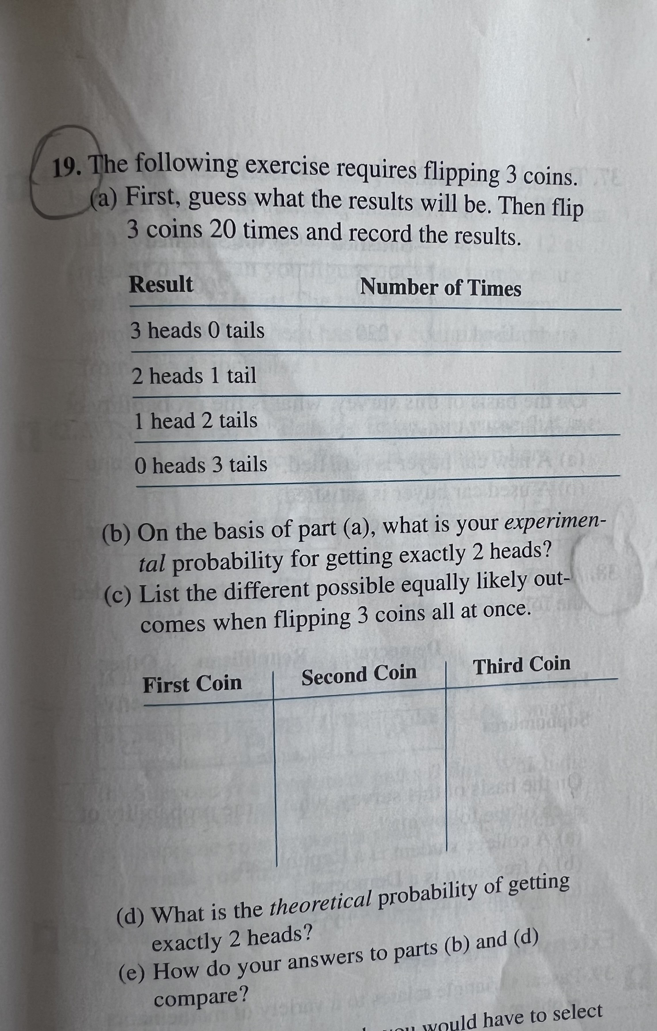 Solved 19. The following exercise requires flipping 3 coins. | Chegg.com
